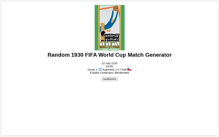 Random 1930 FIFA World Cup Match Generator