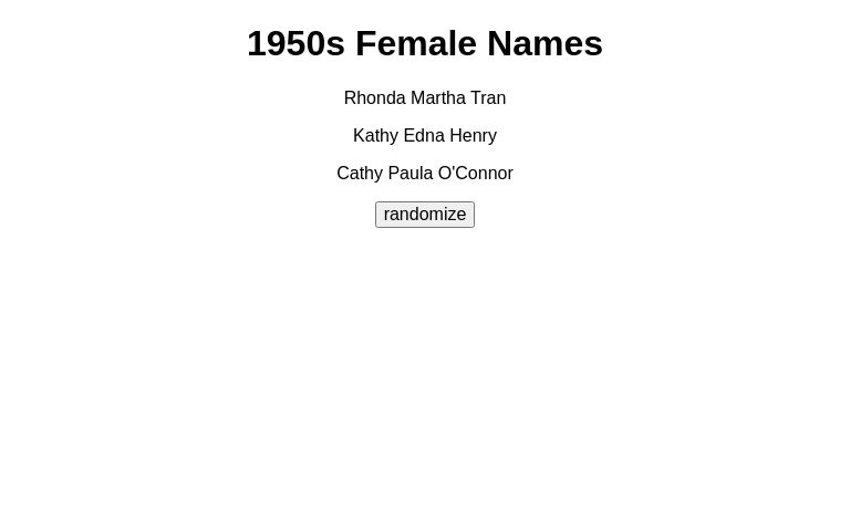 1950s Female Names ― Perchance Generator