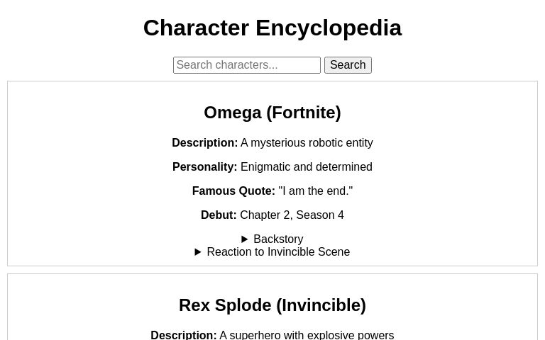 Character Encyclopedia ― Perchance Generator