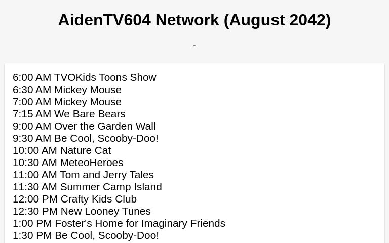 AidenTV604 Network (August 2042) ― Perchance Generator