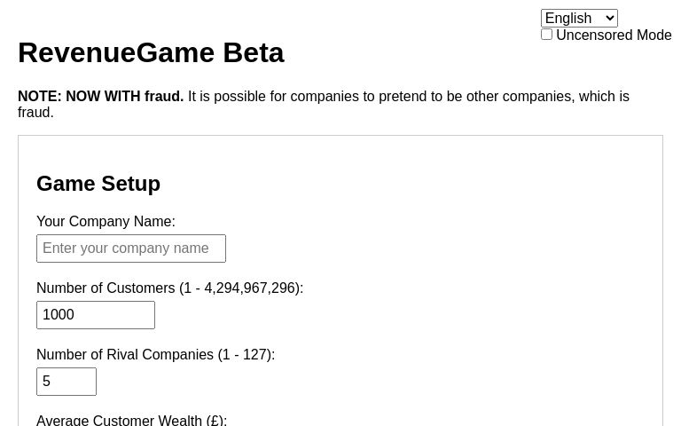 RevenueGame Beta ― Perchance Generator