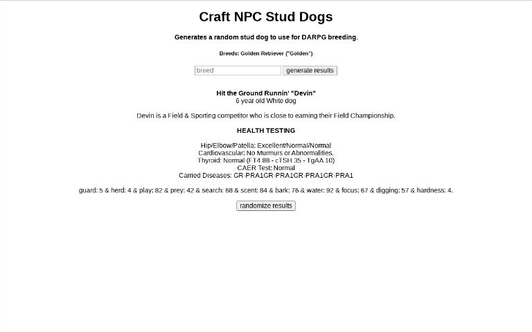 Craft NPC Stud Dogs ― Perchance Generator