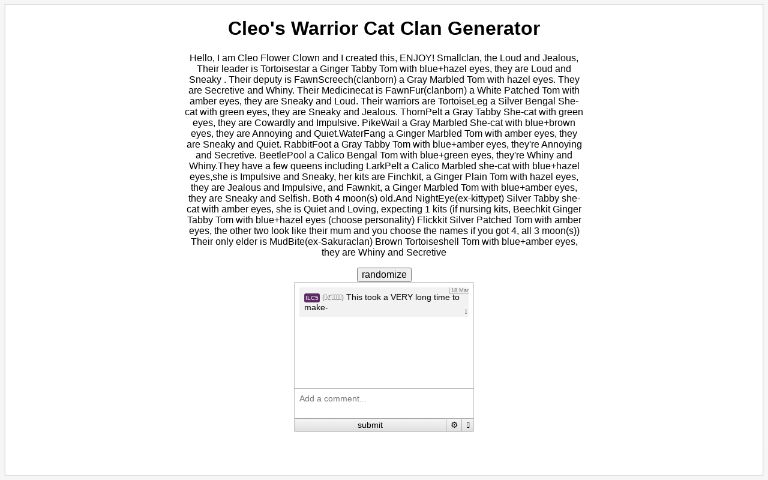 Cleo's Warrior Cat Clan Generator