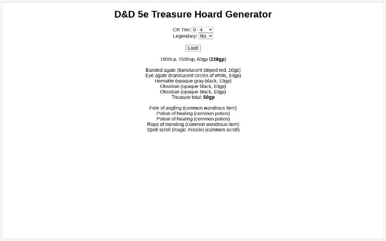 D&D 5e Treasure Hoard Generator