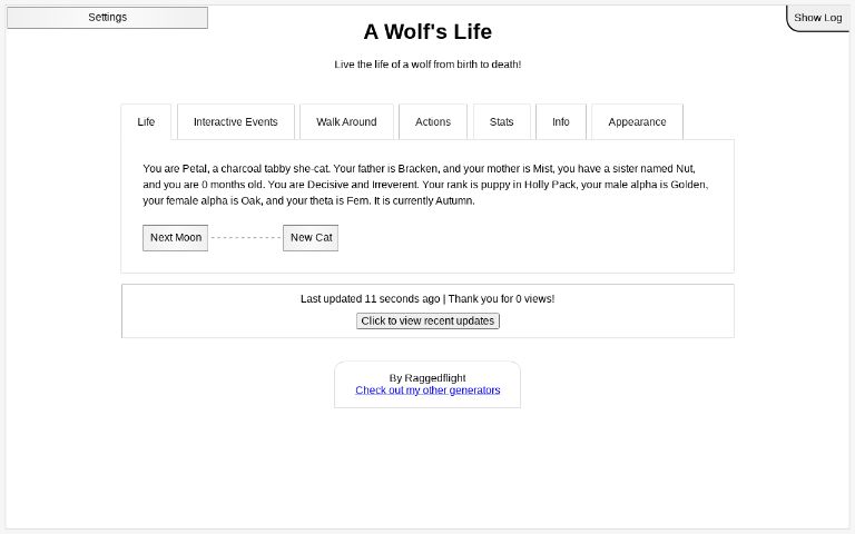 (Realism) A Wolf's Life ― Perchance Generator