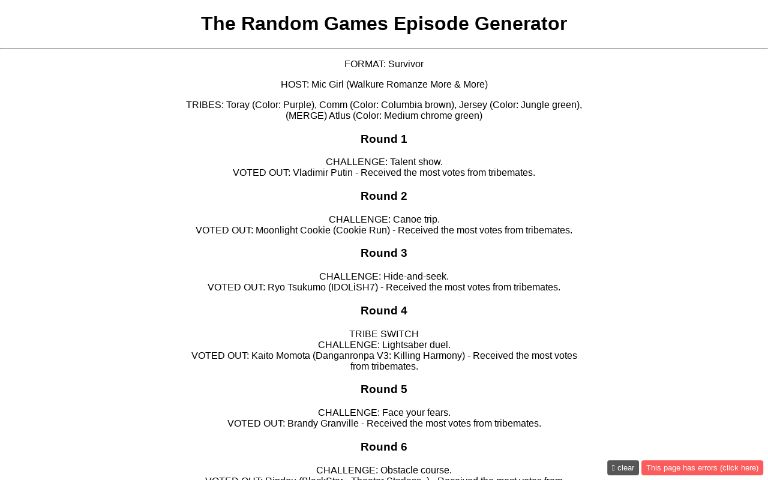 The Random Games Episode Generator