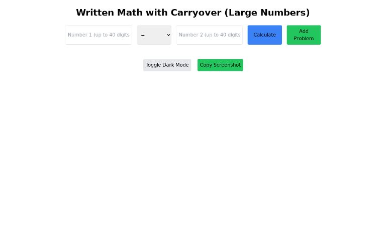 Written Math with Carryover (Large Numbers) ― Perchance Generator