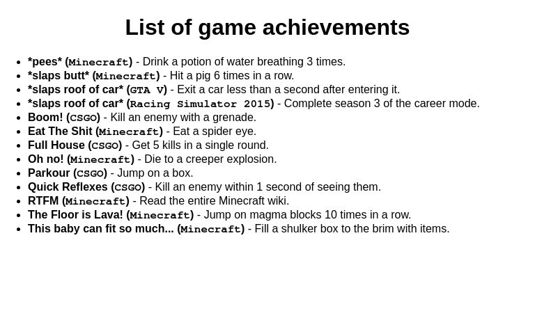 List of game achievements ― Perchance Generator