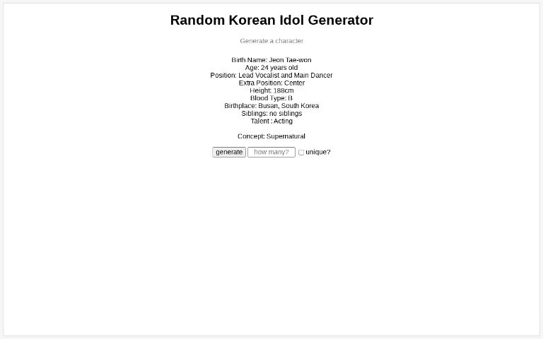 Random Korean Idol Generator