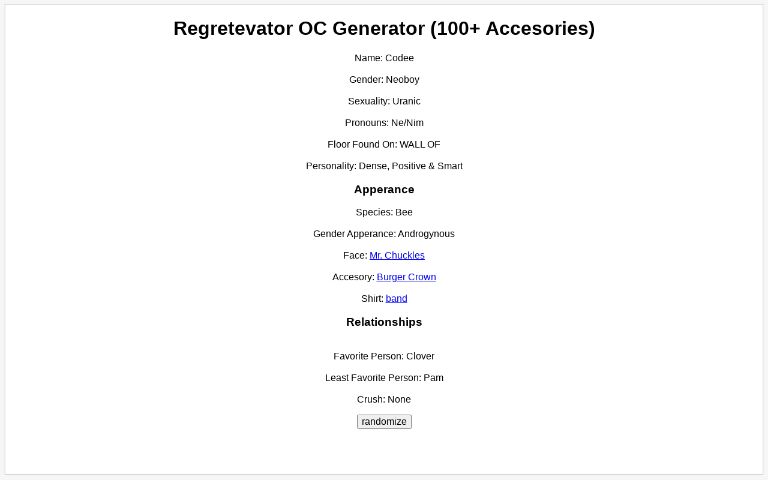 Regretevator OC Generator (100+ Accesories)