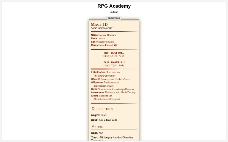 RPG Academy ― Perchance Generator