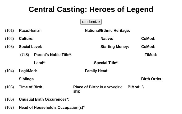 Central Casting: Heroes of Legend ― Perchance Generator