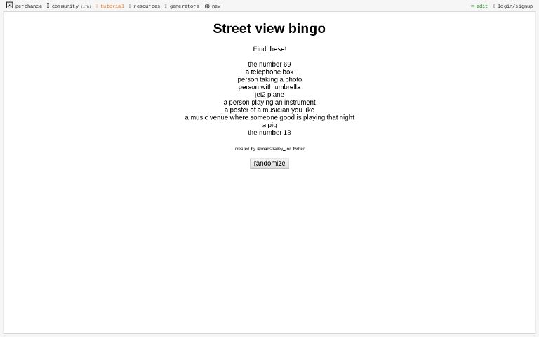 Street view bingo ― Perchance Generator