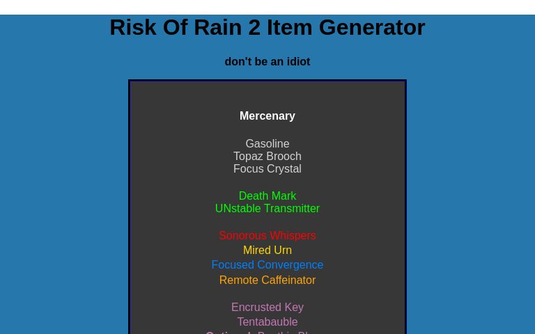 Risk Of Rain 2 Item Generator