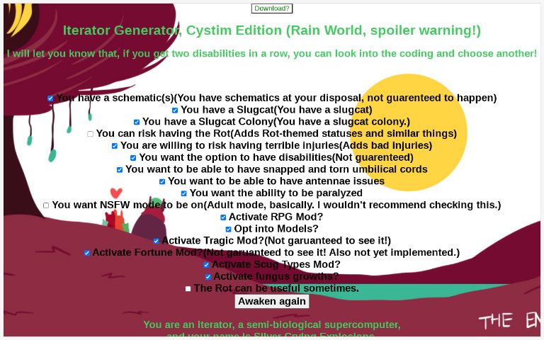 Iterator Generator, Cystim Edition (Rain World, spoiler warning!)