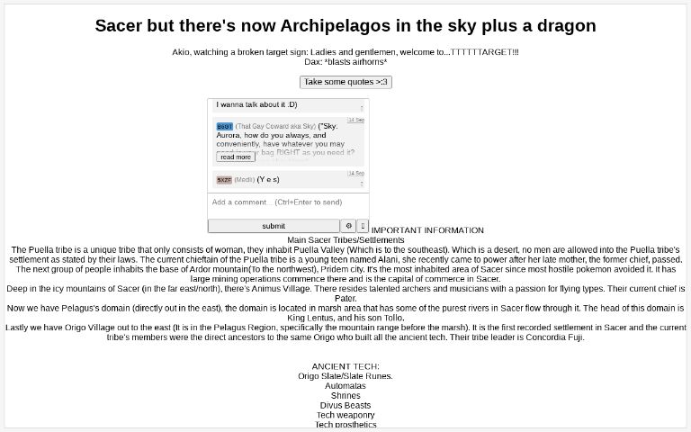 Sacer but there's now Archipelagos in the sky plus a dragon ― Perchance Generator