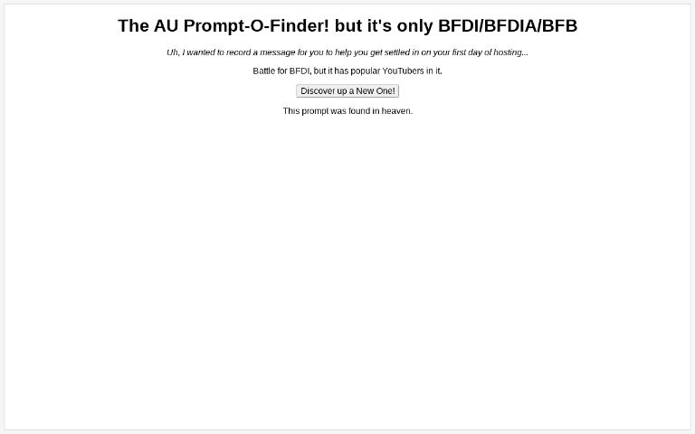 The AU Prompt-O-Finder! but it's only BFDI/BFDIA/BFB ― Perchance Generator