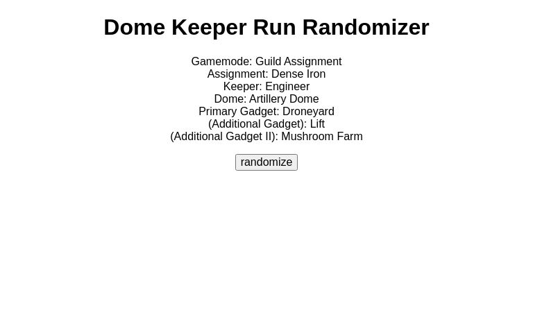 Dome Keeper Run Randomizer ― Perchance Generator