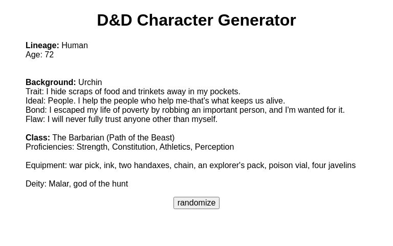 D&D Character Generator