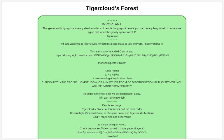 Tigercloud's Forest ― Perchance Generator