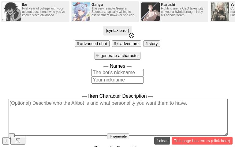 (syntax error) (online, free, no sign-up, unlimited) ― Perchance Generator