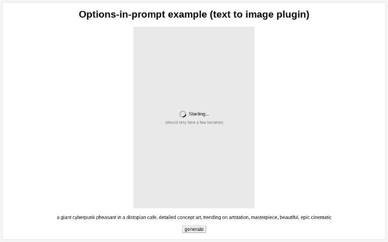 Options-in-prompt example (text to image plugin)