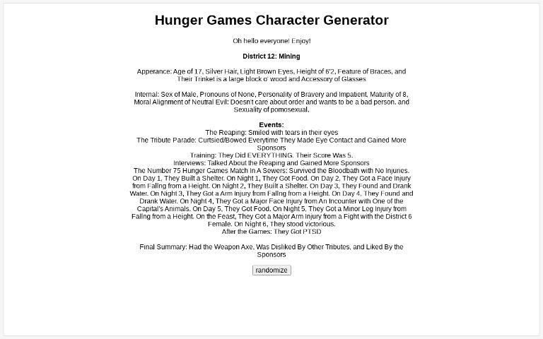 Hunger Games Character Generator