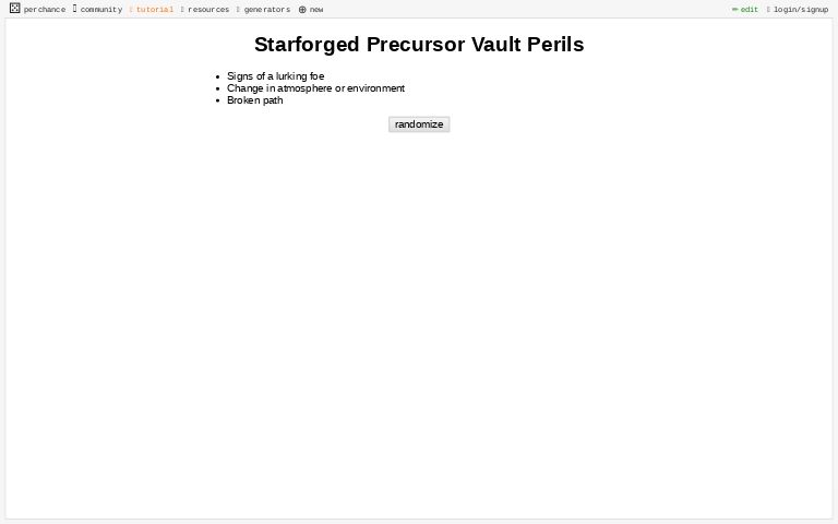 Starforged Precursor Vault Perils ― Perchance Generator
