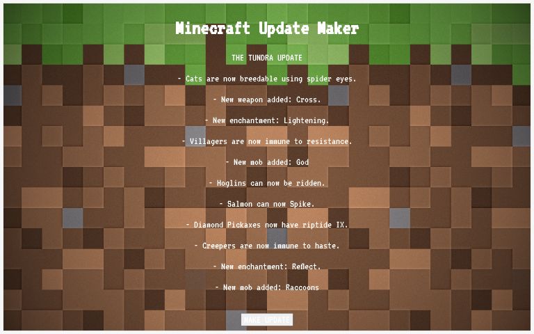 Minecraft Update Maker ― Perchance Generator