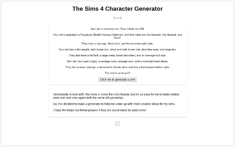 The Sims 4 Character Generator