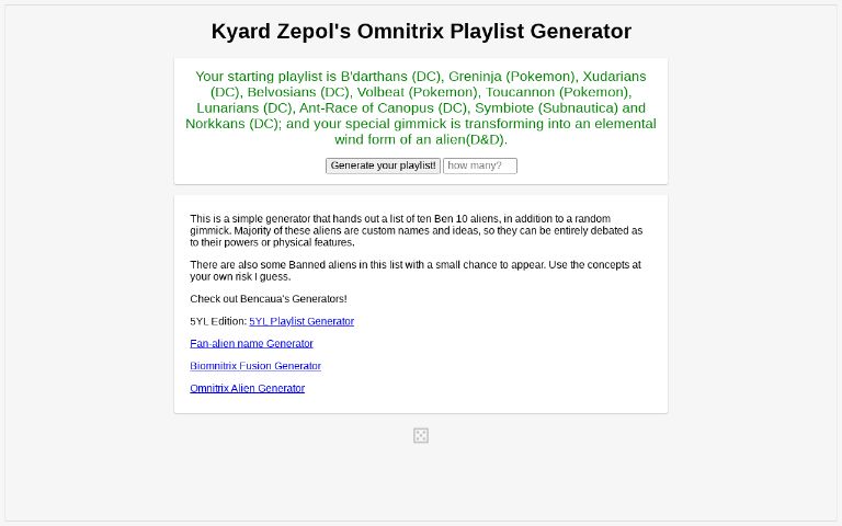 Kyard Zepol's Omnitrix Playlist Generator