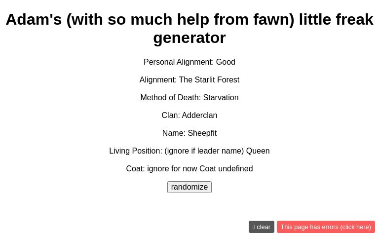 Adam's (with so much help from fawn) little freak generator