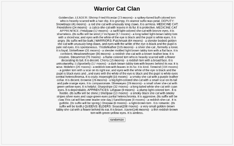 Warrior Cat Clan ― Perchance Generator