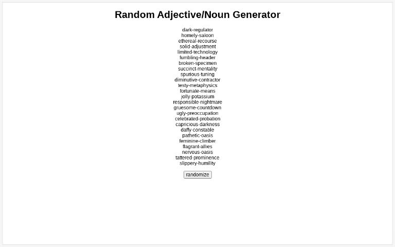 Random Adjective/Noun Generator