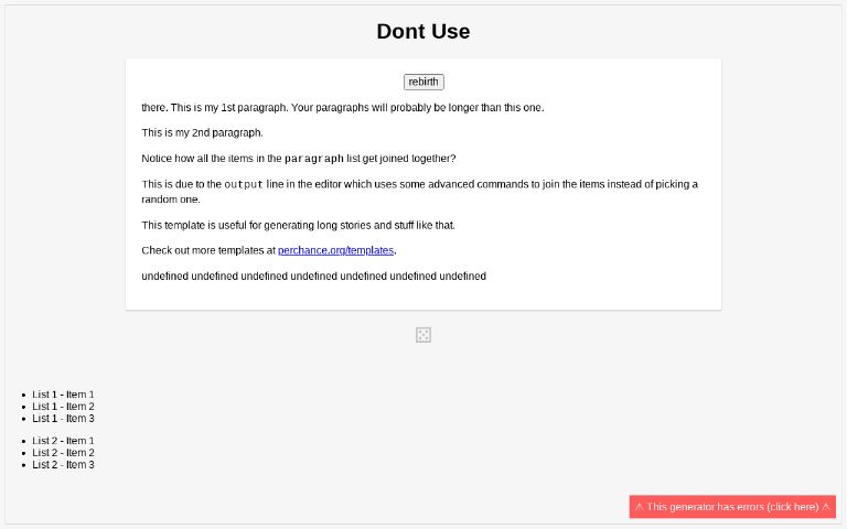 Dont Use ― Perchance Generator
