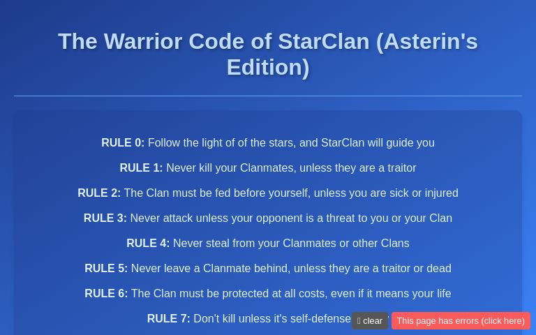 The Warrior Code of StarClan (Asterin's Edition) ― Perchance Generator