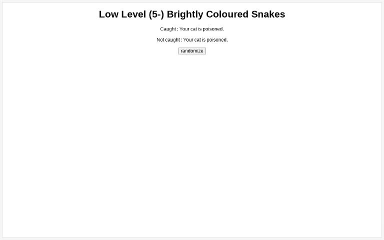 Low Level (5-) Brightly Coloured Snakes ― Perchance Generator