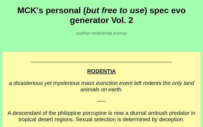 MCK's personal (but free to use) spec evo generator Vol. 2