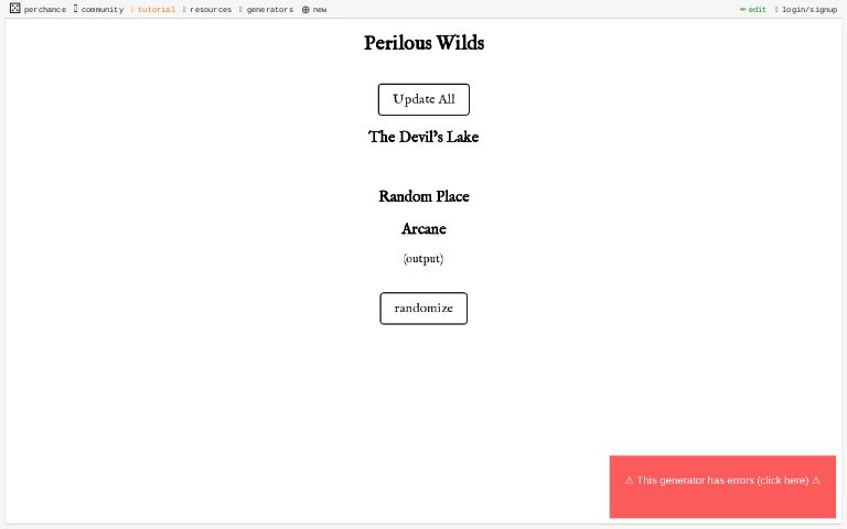 Perilous Wilds ― Perchance Generator