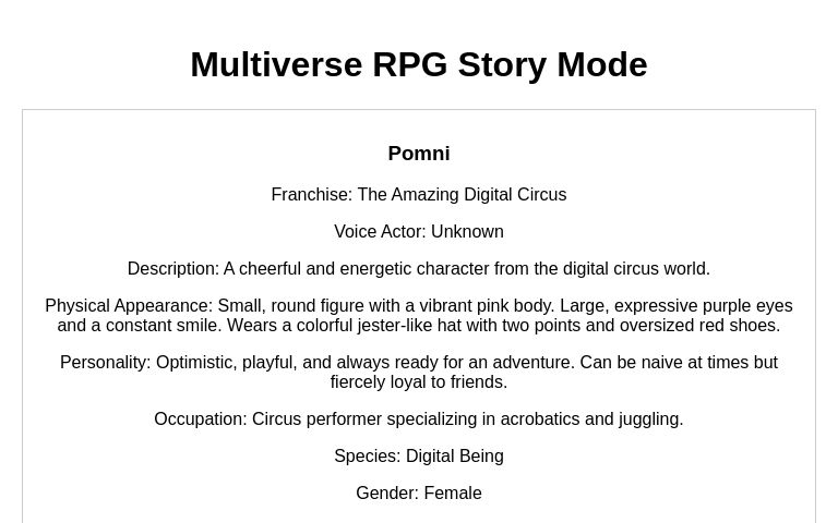 Multiverse RPG Story Mode ― Perchance Generator
