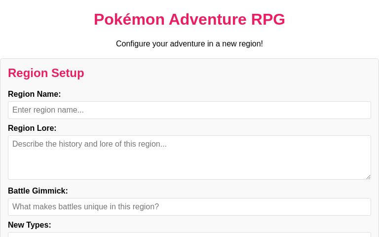 Pokémon Adventure RPG ― Perchance Generator
