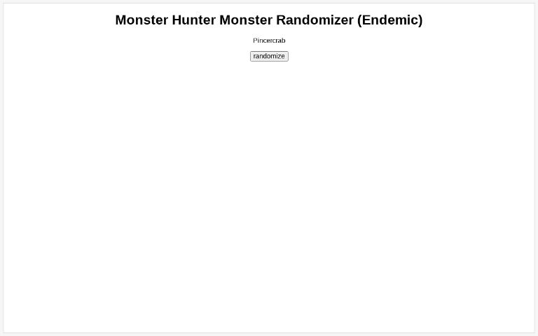 Monster Hunter Monster Randomizer (Endemic) ― Perchance Generator