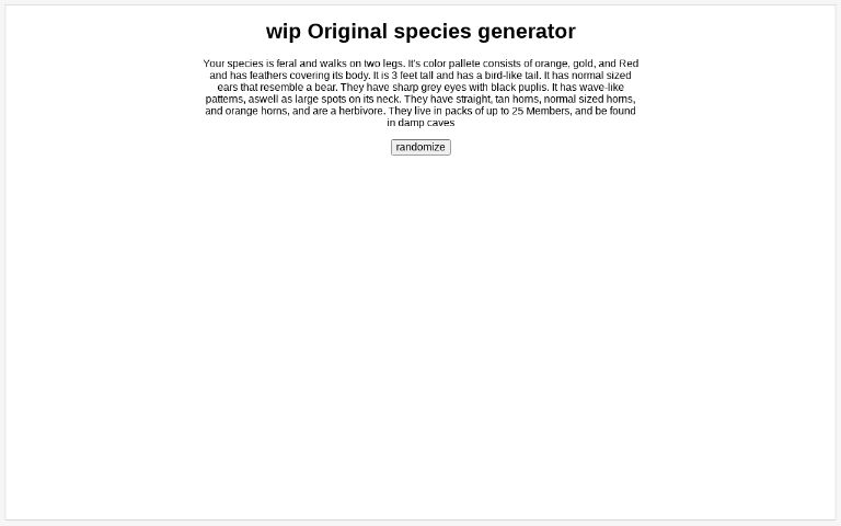 wip Original species generator