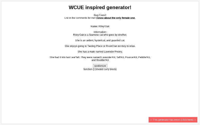 WCUE inspired generator!