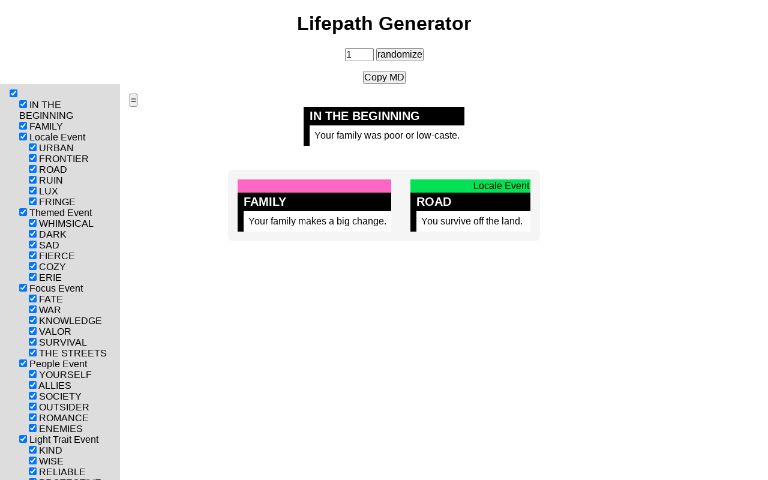 Lifepath Generator