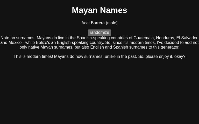 Mayan Names ― Perchance Generator
