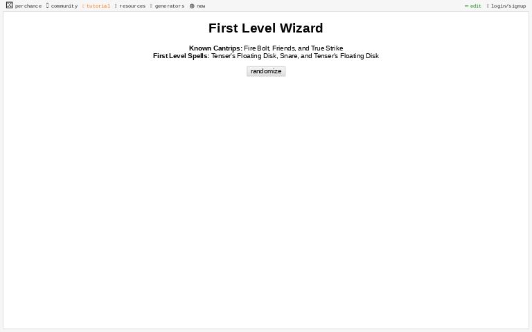 First Level Wizard ― Perchance Generator