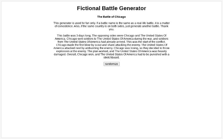 Fictional Battle Generator