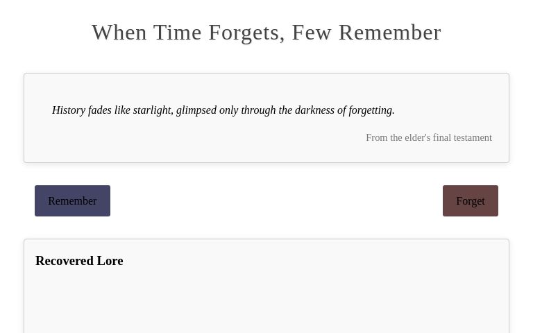 When Time Forgets, Few Remember ― Perchance Generator