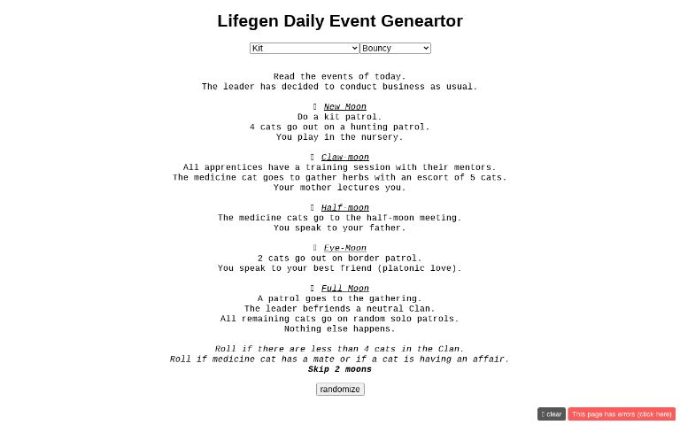 Lifegen Daily Event Geneartor ― Perchance Generator
